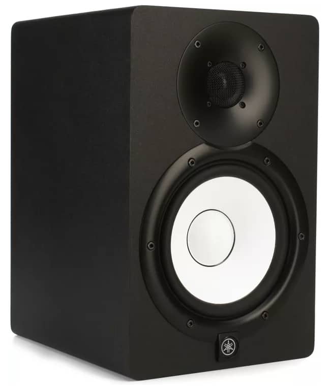 Three quarter view of the Yamaha HS7 studio monitor